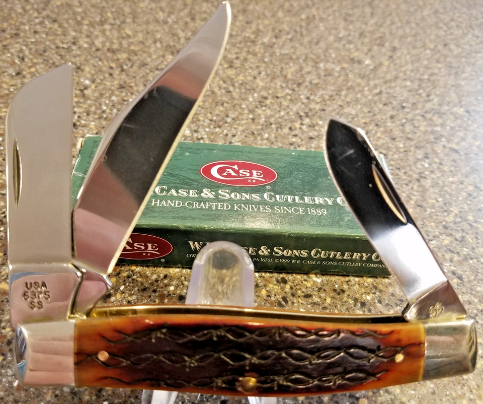 Case XX, 6375 SS, Stockman Dark Amber Jigged BW Bone, 4-1/4", Vintage ...
