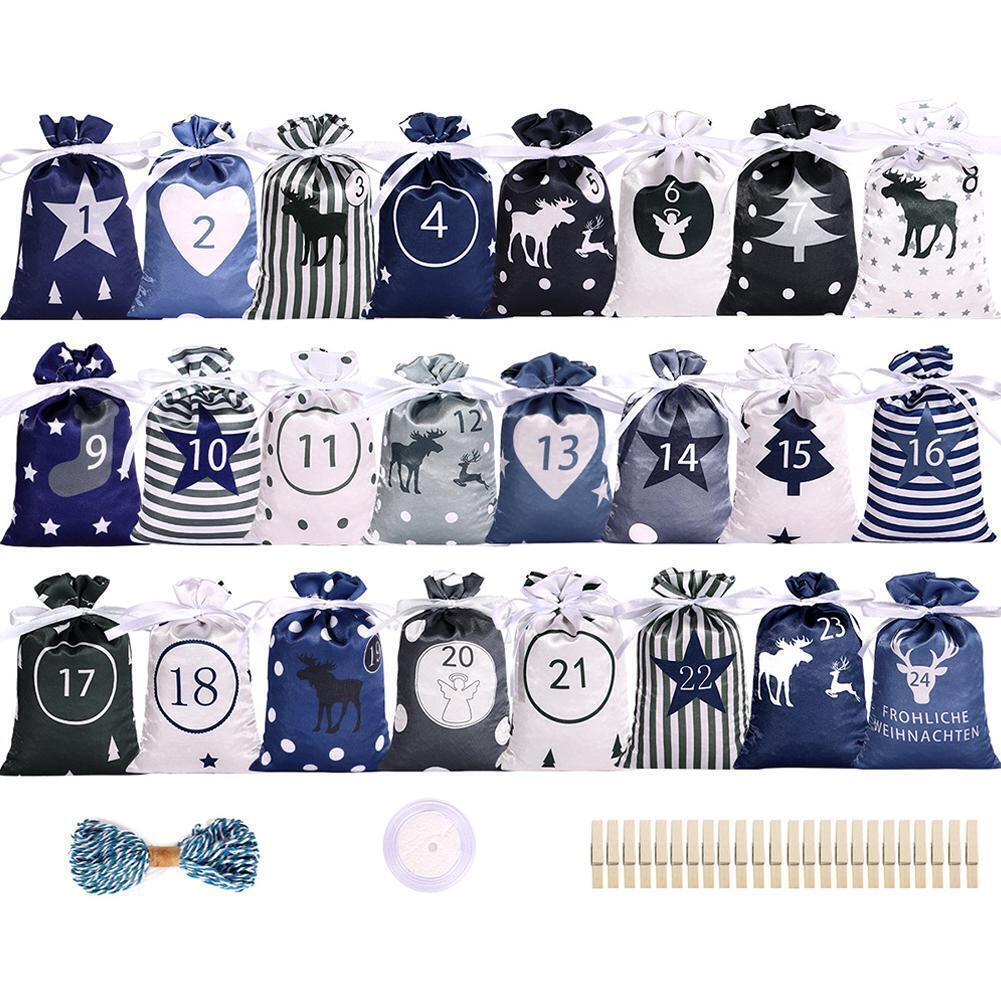 24Pcs Christmas Advent Calendar Gift Bags Drawstring Decoration Bag ...