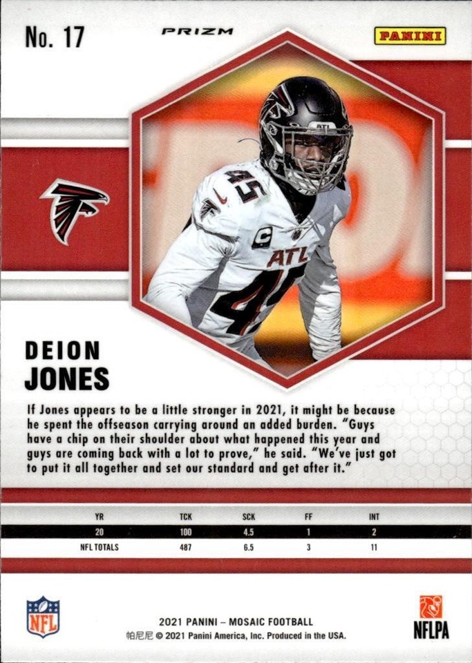 DEION JONES CARD #17 BUY ANY 2 ITEMS FOR 50% OFF B212R2S4P96 | eBay