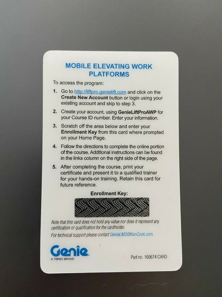 GENIE Lift Pro (AWP) Aerial Work Platform Course, Access Card | eBay