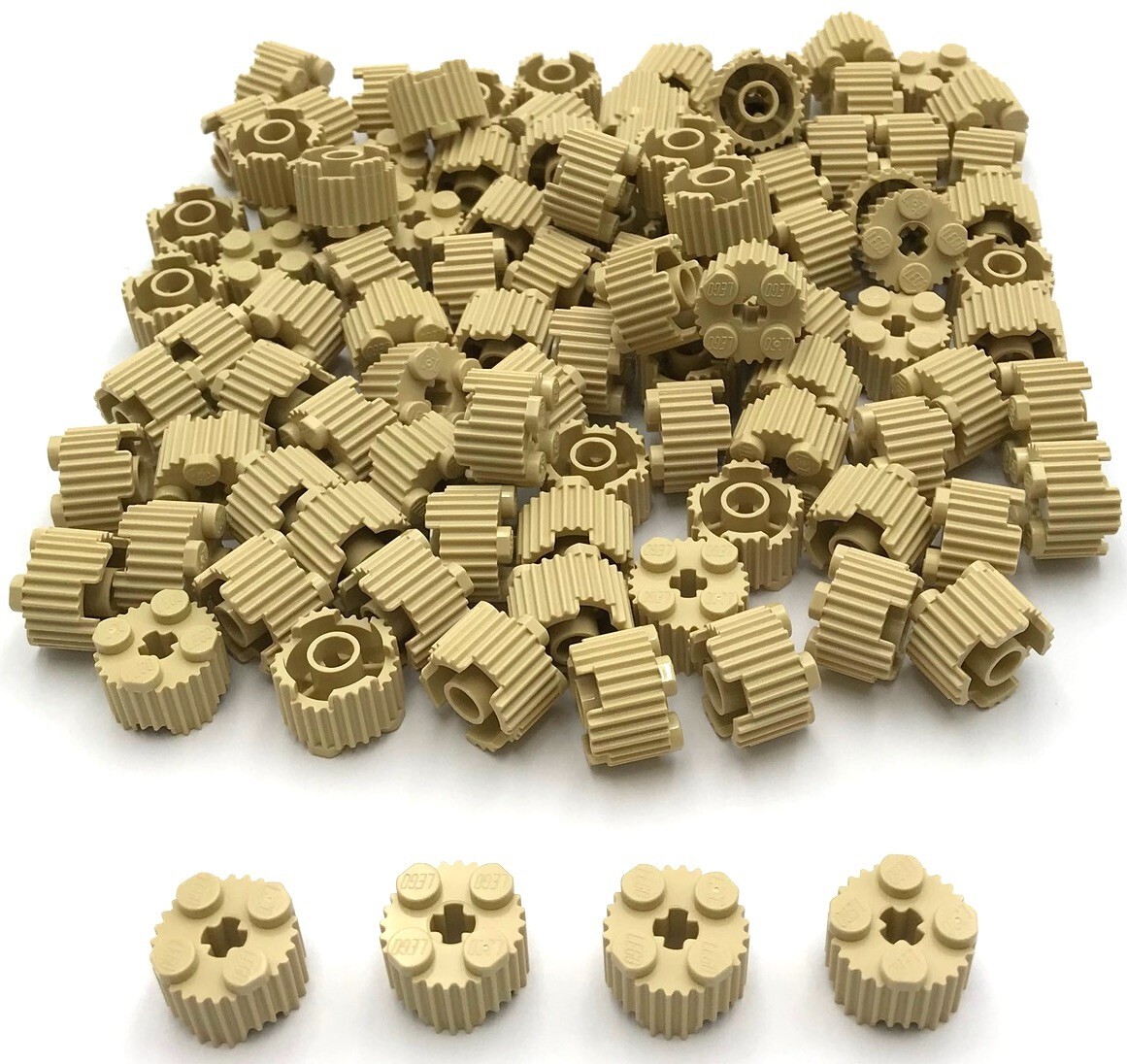 Lego 100 New Tan Bricks Round 2 x 2 w/ Axle Hole and Grilles Fluted ...