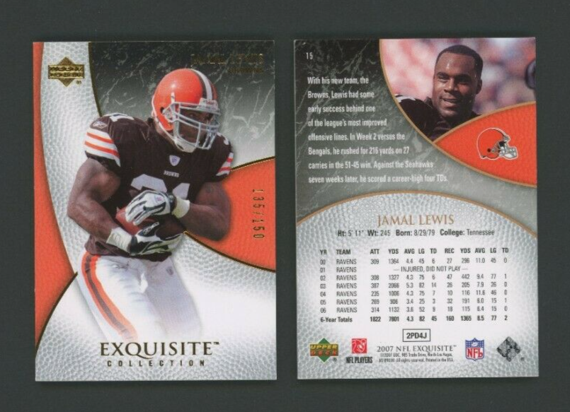 2007 Upper Deck Exquisite Collection - Jamal Lewis #15 /150 for sale ...