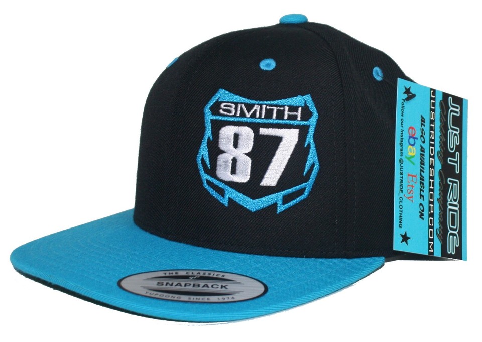 JUST RIDE CUSTOM NUMBER PLATE HAT FLAT BILL SNAPBACK CAP MOTO MOTOCROSS ...