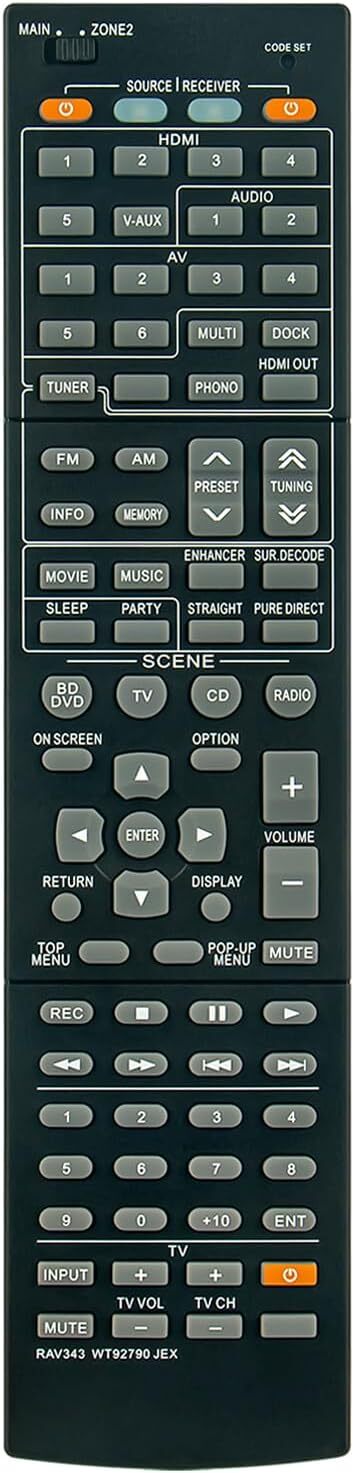 RAV343 WT92790JEX Replaced Remote for Yamaha AV Receiver RX-V767 RX ...