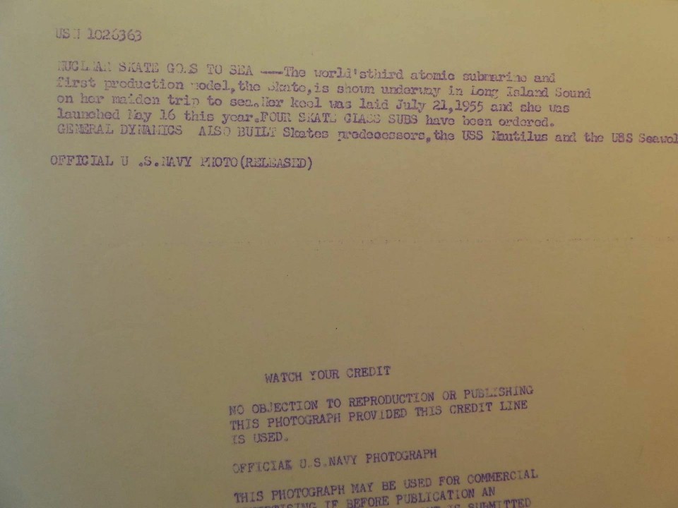 USS SKATE SSN-578 Atomic Nuclear Submarine ORIGINAL Official USN NAVY ...