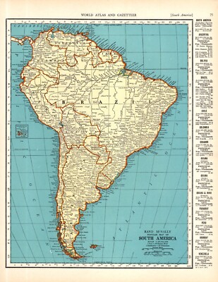 1943 Antique SOUTH AMERICA Map Vintage Map of South America Continent ...