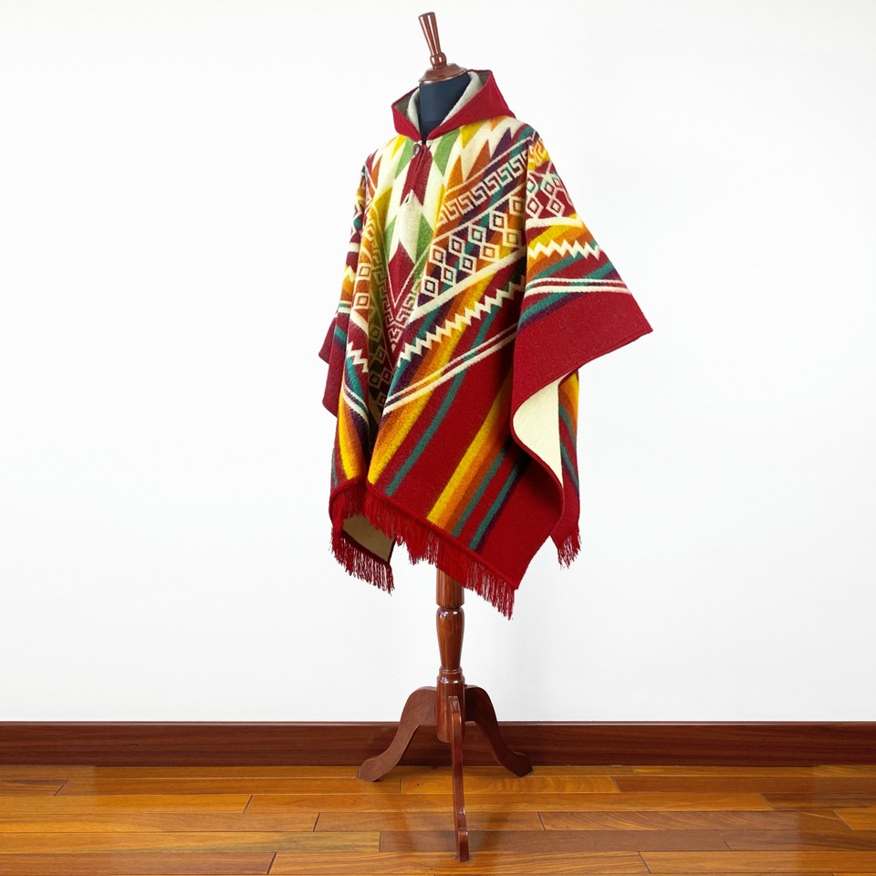 Alpaca wool Hooded Poncho Unisex Aztec pattern all seasons boho hippie ...