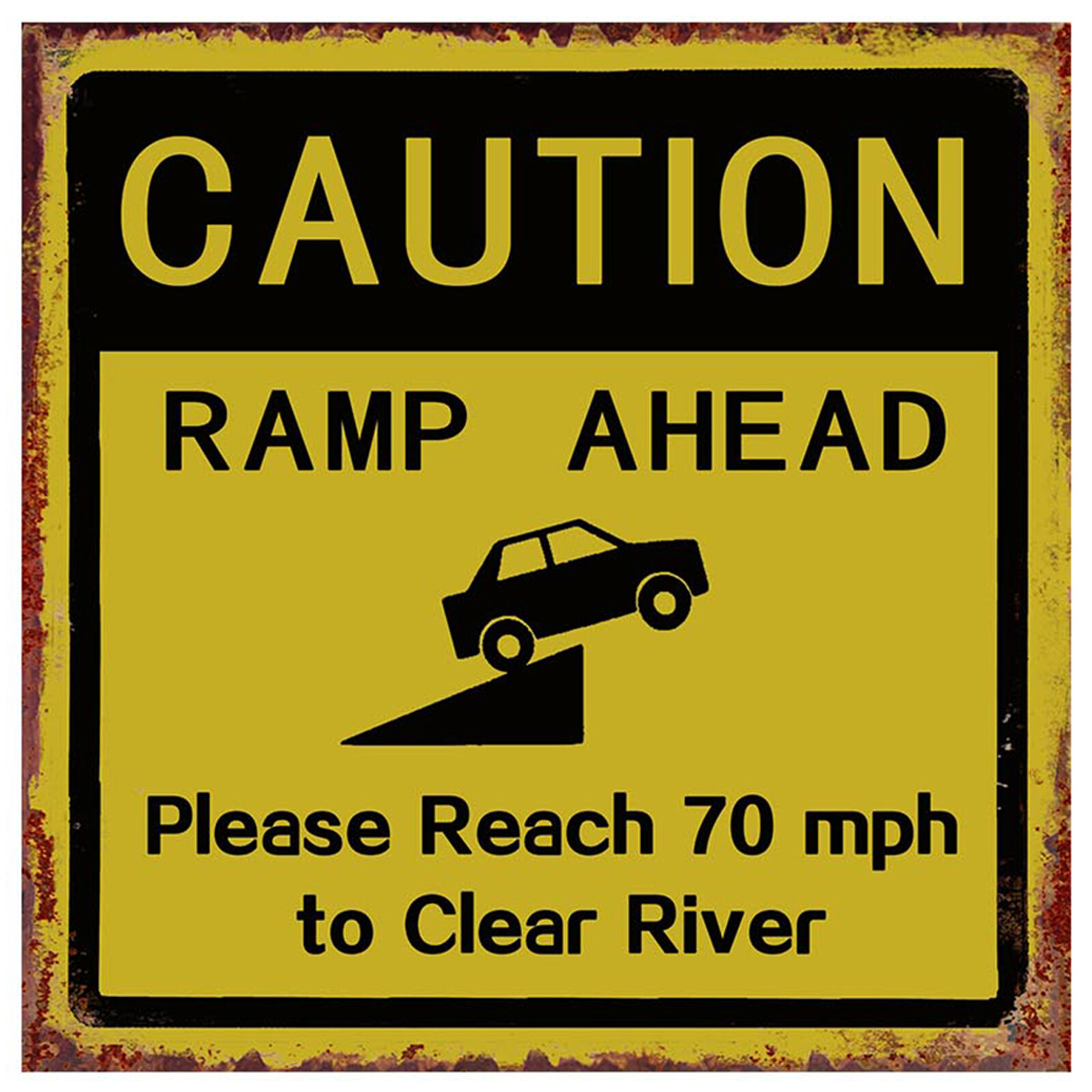 Vintage Look Metal Plaque Caution Ramp Ahead 70mph Novelty Road Sign ...