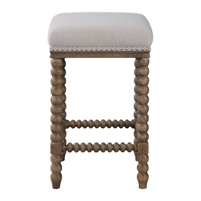 Luxe Retro Style Spindle Turned Leg Counter Stool | Plush Ivory Bar ...