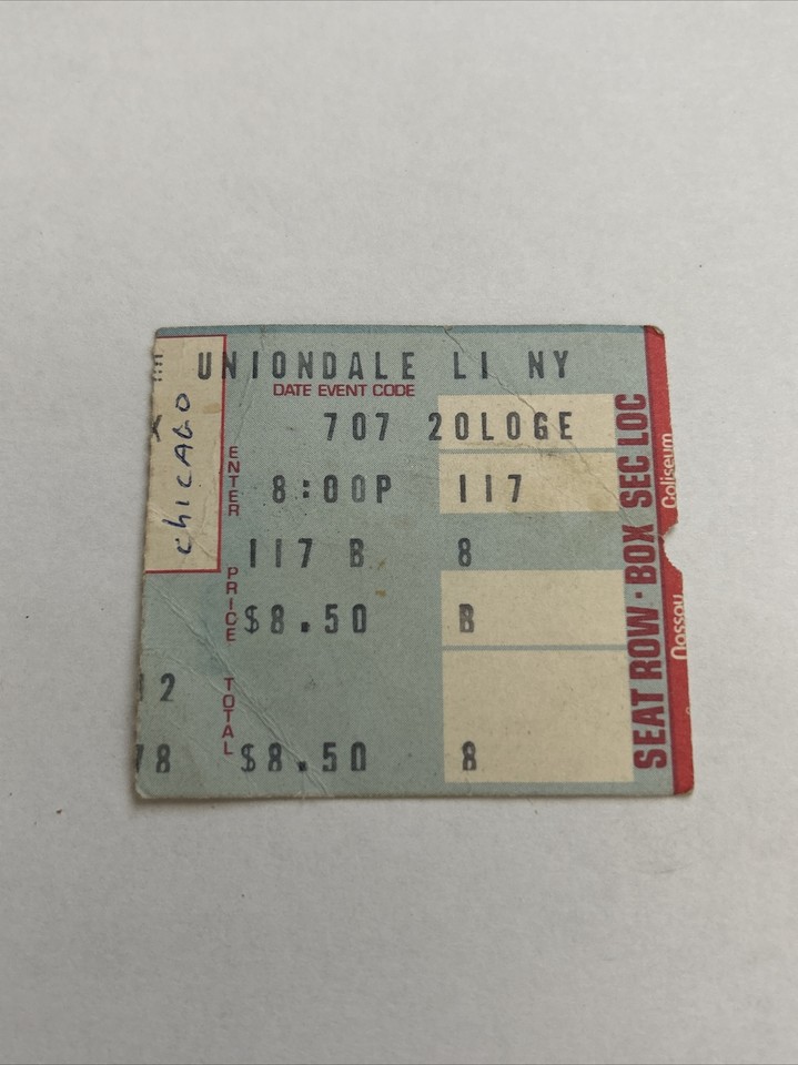 Chicago Concert 5/20/1977 Uniondale Long Island Ticket Stub - w/Terry ...