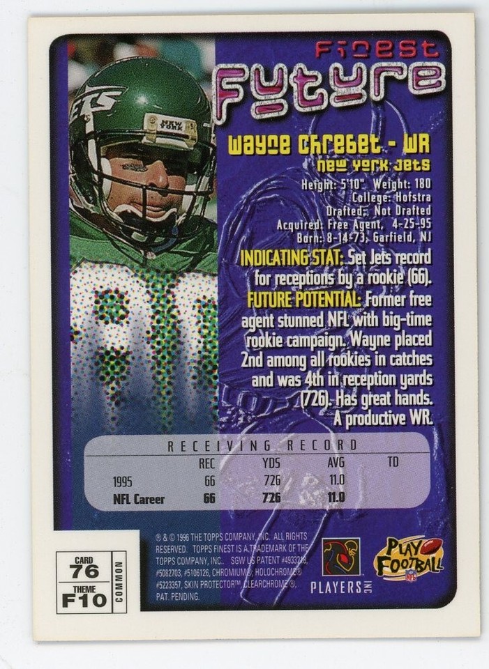 1996 Topps Finest Wayne Chrebet Card #76 | eBay