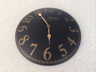 Unusual Wm. Widdop Quartz Metal Wall Clock Black With Gold Numbers ...