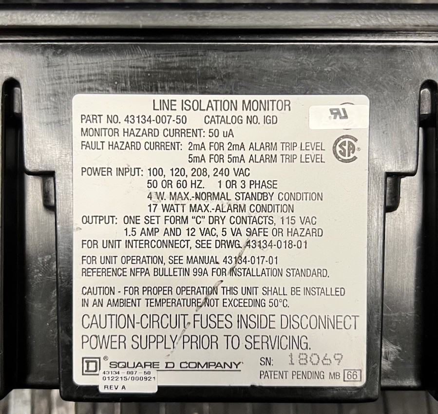 Square D, Line Isolation Monitor Series D, # 43134-007-50 | eBay