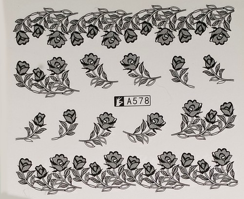 Nail Art Water Decal Transfer A-578 Lace Rose bloom and bud Sticker ...