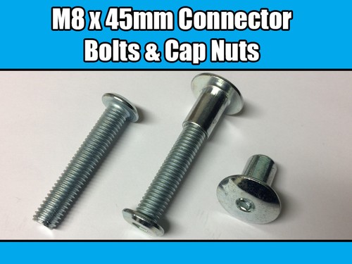 M8 x 45mm Furniture Connector Bolts & Cap Nuts Allen Key Domed Head ...