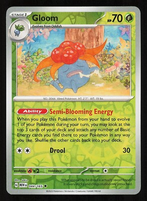 Gloom 044/165 Reverse Holo Near Mint Pokemon TCG Scarlet & Violet 151 ...