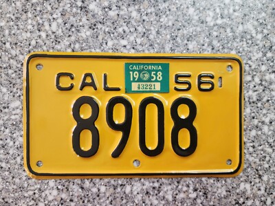 1956 California Motorcycle License Plate, 1958 Validation, Pro-Restored ...