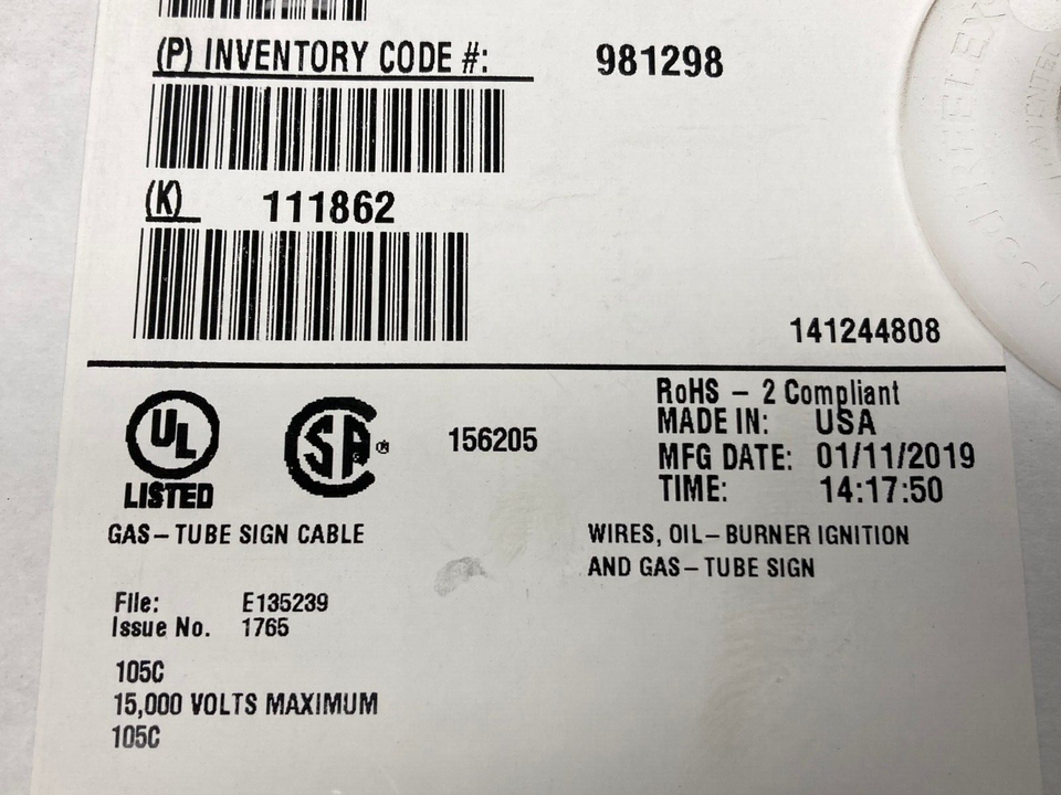 Paige Tuf-Hide Cable Wire GTO15 14 AWG, 105C BLK - 981298 GTO-15 - New ...