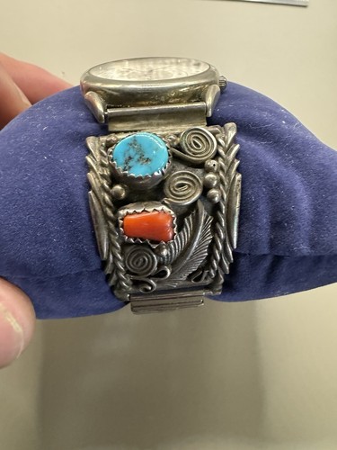 Native American RF Stamped Sterling Silver & Turquoise Wrist Watch | eBay