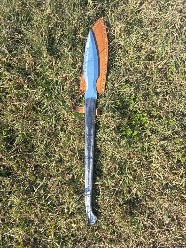 24" CUSTOM HANDMADE STEEL BLADE HELLBOY SPEAR KNIFE WOOD HANDLE+SHEATH ...