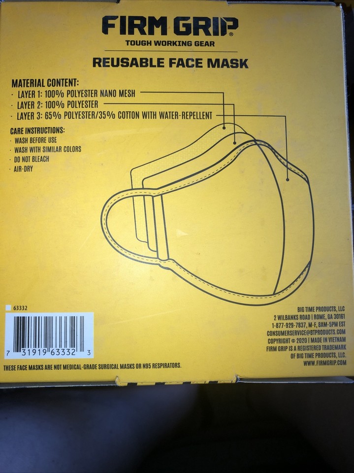 Firm Grip Tough Working Gear Reusable Face Masks Triple Layer 16 Total ...