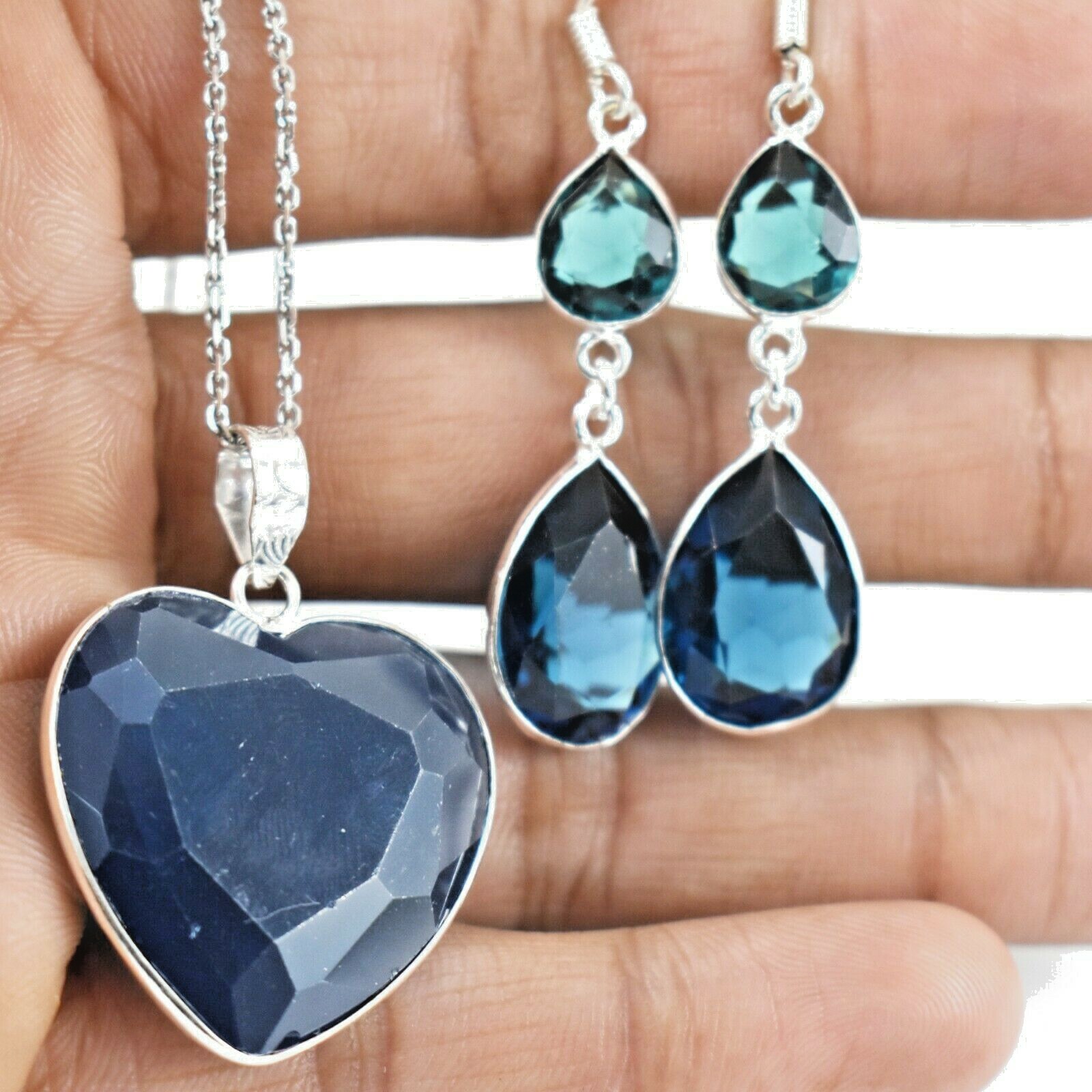 Sterling Silver London Topaz Gemstone Handmade Pendant Earrings Mothers ...