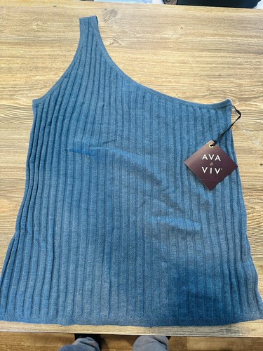 Ava Viv One Shoulder Sweater Tank Top Blue Ribbed NWT Plus Size XL. C/G ...