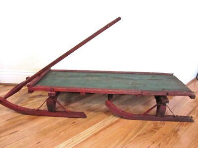 Antique 19th Century Wood Bobsled Sleigh Sled- Original Paint- Great ...