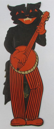 VTG 1940s Halloween EMbossed Diecut Luhr Beistle Cat Musician Band ...