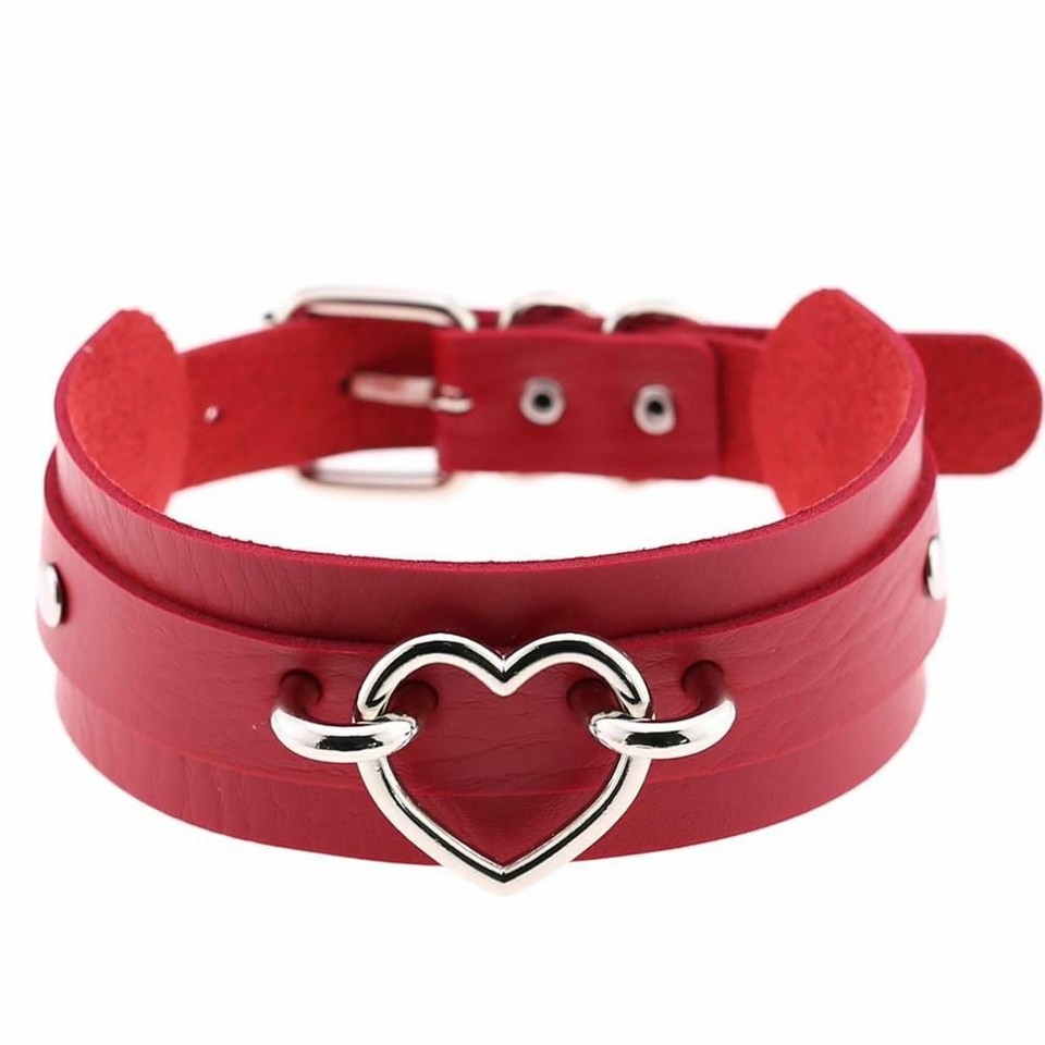 Women's Heart-Shaped Collar Leather Belt Necklace Punk Jewelry Necklace ...