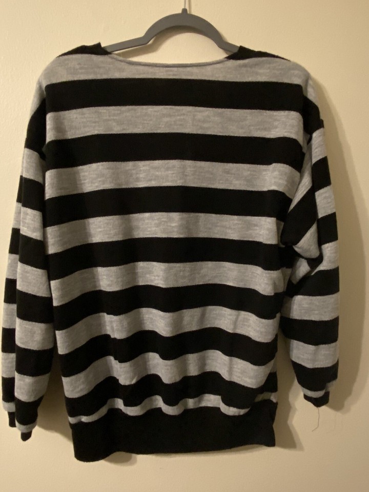 Womens Vintage 1980s Rebe Made In USA Black Gray Stripe Sweater Sz ...