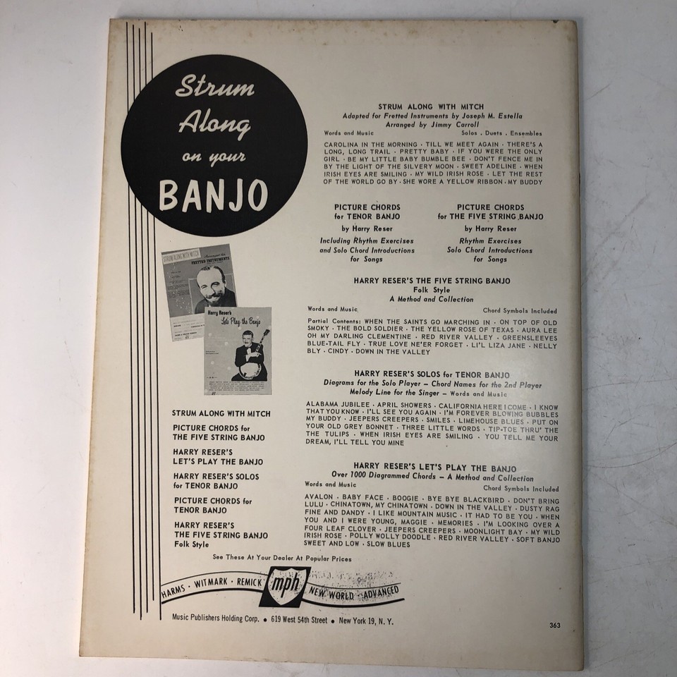 Vintage Picture Chords For Tenor Banjo By Harry Reser Remick Music Corp ...