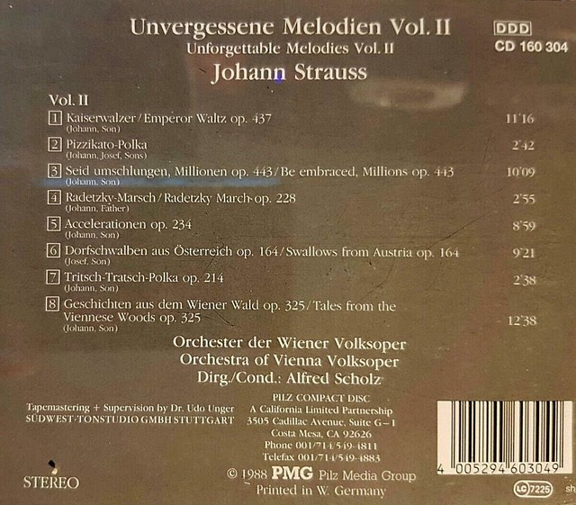 Vienna Master Series Classic Johann Strauss Unforgetable Melodies Vol ...
