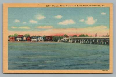 Chester River Bridge CHESTERTOWN Maryland~Vintage Linen PC Waterfront ...