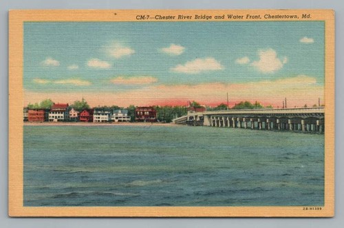 Chester River Bridge CHESTERTOWN Maryland~Vintage Linen PC Waterfront ...