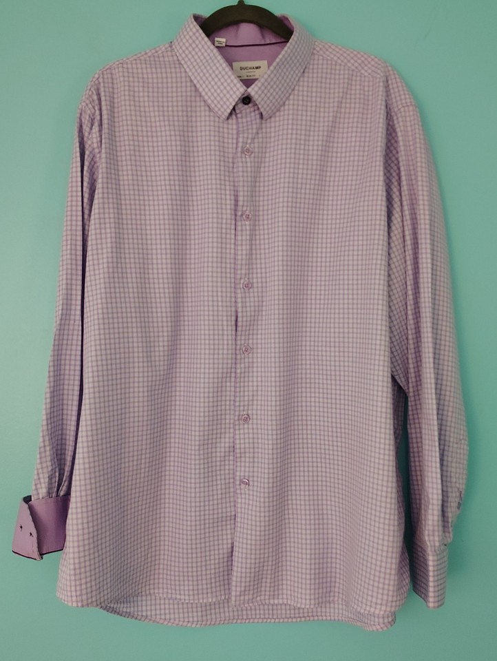 DUCHAMP London Purple Check Long Sleeve Button Classic Shirt Size: XXL ...