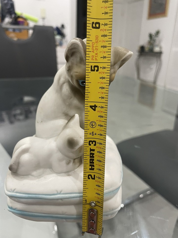 Vintage Mann Music Box Siamese Cat +Kitten Hand Painted Porcelain Japan ...