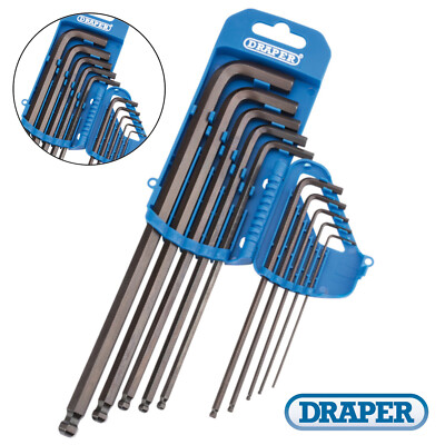 Draper Extra Long 10 Pce Allen Key Set Imperial Hexagon Ball End Hex 1/ ...