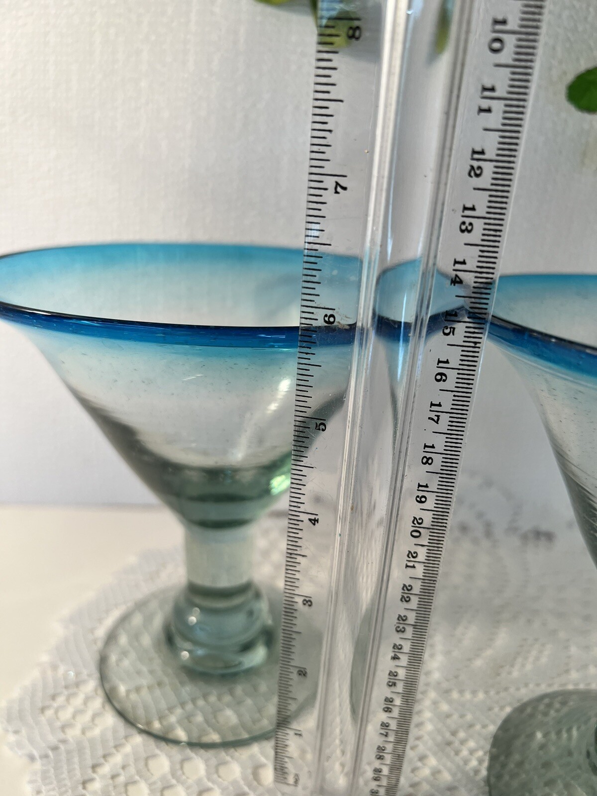 Set 2-Aztecas Design Mexico Heavy Blue/Green Bubble Glass Martini Hand ...