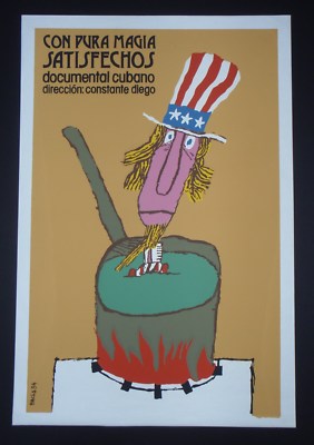 UNCLE SAM IN BOILING POT Cuban Silkscreen Poster HAVANA CUBA Anti ...