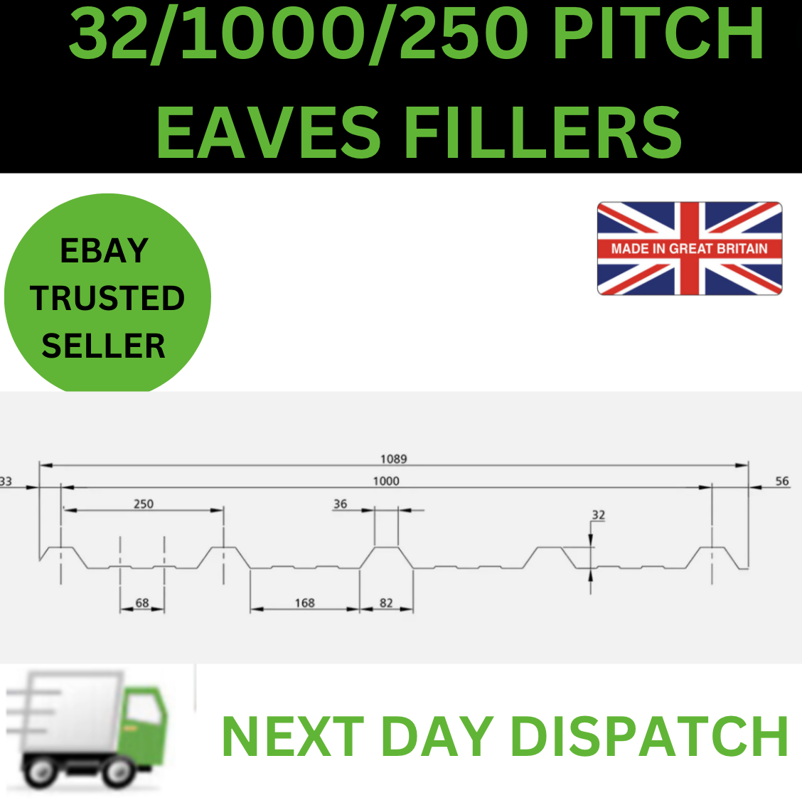 32/1000 250 PITCH BOX PROFILE EAVES FILLERS 10 PAIRS | eBay