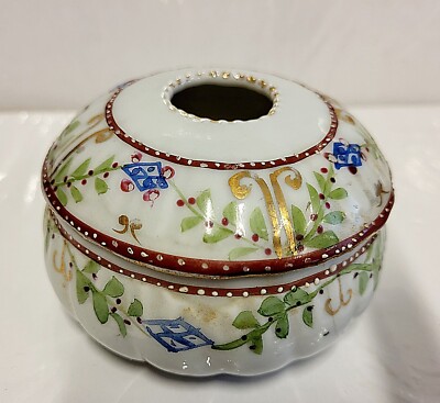 Antique Victorian Era Porcelain Hair Receiver Flowers Enameled Japan | eBay