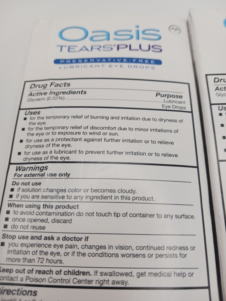 (2 BOXES) OASIS TEARS PLUS LUBRICANT DRY EYE RELIEF (30 Count X 2) Exp ...