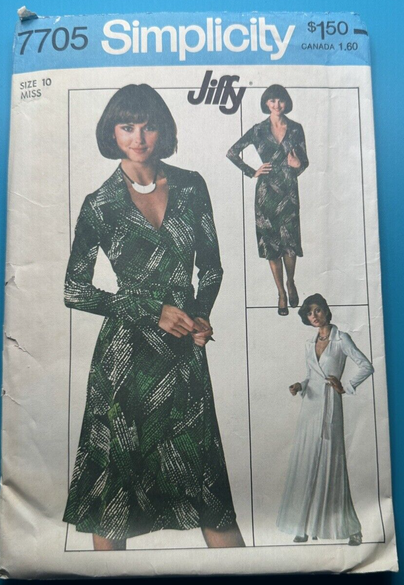 Classic Wrap Dress Pattern Simplicity 7705 Size 10 Jiffy Retro 1970's ...