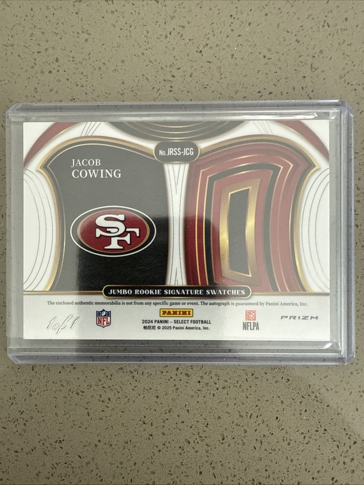 2024 Select Jacob Cowing (RC) Jumbo Rookie NFL Patch AUTO SW BLACK PRIZM 1/1 | eBay