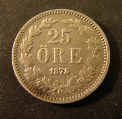 1875-ST Sweden 25 ORE Silver Foreign Coin | eBay