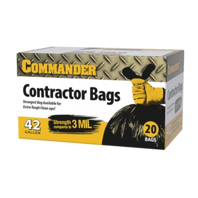 Commander 42 Gallon Contractor Trash Bags 20 Pack 3 Mil Black with Flap ...