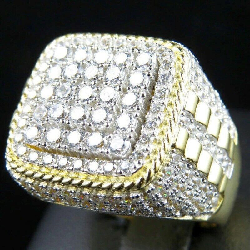 14K Yellow Gold Plated Luxurious Valentine Gifts Ring 3 CT CZ Men ...