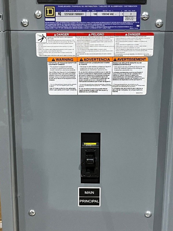 SQD NQ PANELBOARD MAIN BREAKER, 100AMPS SINGLE PHASE 3WIRE,120/240V ...