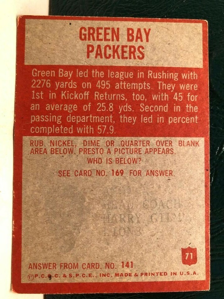 Green Bay Packers 1964 Team Card | eBay